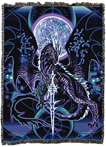 Pure Country Weavers Night Blade Dragon Blanket by Ruth Thompson - Gift Dragon Fantasy Tapestry Throw Woven from Cotton - Made in The USA (72x54)