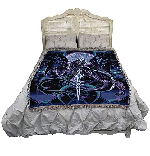 Pure Country Weavers Night Blade Dragon Blanket by Ruth Thompson - Gift Dragon Fantasy Tapestry Throw Woven from Cotton - Made in The USA (72x54)