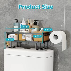 Over The Toilet Storage, Bathroom Organizer Shelves,Multifunctional Toilet Rack, No Drilling Space Saver with Wall Mounting Design,with Hook & Adhesive Base, Black