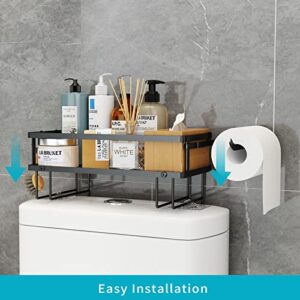 Over The Toilet Storage, Bathroom Organizer Shelves,Multifunctional Toilet Rack, No Drilling Space Saver with Wall Mounting Design,with Hook & Adhesive Base, Black