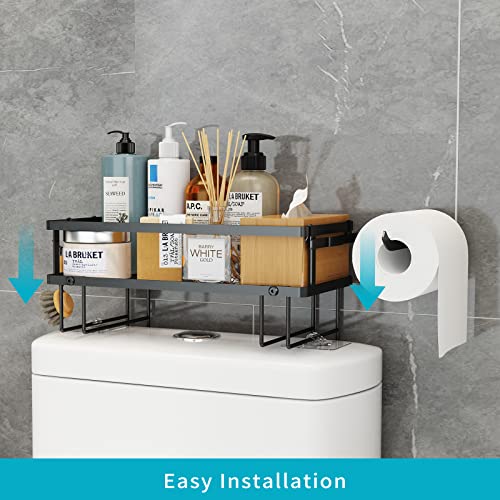 Over The Toilet Storage, Bathroom Organizer Shelves,Multifunctional Toilet Rack, No Drilling Space Saver with Wall Mounting Design,with Hook & Adhesive Base, Black