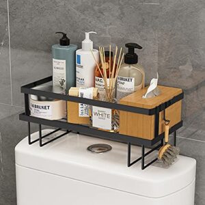 Over The Toilet Storage, Bathroom Organizer Shelves,Multifunctional Toilet Rack, No Drilling Space Saver with Wall Mounting Design,with Hook & Adhesive Base, Black