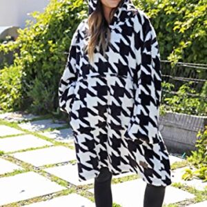 Tirrinia Oversized Wearable Blanket Sweatshirt Comfortable Plush Giant Houndstooth Hoodie Wearable Blankets Gift for Adults Men Women Teenagers Kids