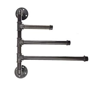 Kinmade Wall-Mounted Industrial 3-Arm Towel Bar Rack Heavy Duty Rustic Iron Pipe Towel Bar Rack Hardware for Kitchen Bathroom(Gray)