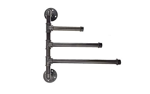 Kinmade Wall-Mounted Industrial 3-Arm Towel Bar Rack Heavy Duty Rustic Iron Pipe Towel Bar Rack Hardware for Kitchen Bathroom(Gray)