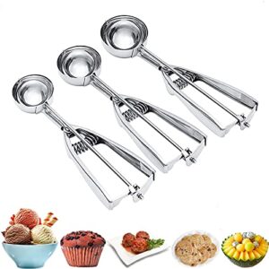 ice cream scoop, 3pcs cookie scoop set, stainless steel ice cream scooper with trigger release, large/medium/small cookie scooper for baking, cookie scoops for baking set of 3 with cookie dough scoop…