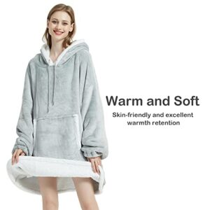 softan Blanket Hoodie, Oversized Sherpa Fleece Wearable Blanket for Women & Men, Super Warm and Cozy Plush Flannel Hooded Blanket, Sweatshirt Gift with Giant Pocket, One Size Fits All, Grey