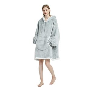 softan Blanket Hoodie, Oversized Sherpa Fleece Wearable Blanket for Women & Men, Super Warm and Cozy Plush Flannel Hooded Blanket, Sweatshirt Gift with Giant Pocket, One Size Fits All, Grey