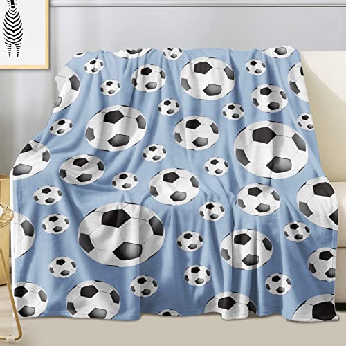 Soccer Blanket Soft Warm Lightweight Flannel Plush Soccer Ball Throw Blanket Soccer Gifts for Boys Girls Kids Teen Adults Soccer Lovers All Season Couch Sofa Bed Living Room Home Decor Blue 50"x60"