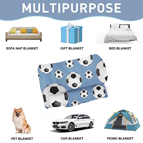 Soccer Blanket Soft Warm Lightweight Flannel Plush Soccer Ball Throw Blanket Soccer Gifts for Boys Girls Kids Teen Adults Soccer Lovers All Season Couch Sofa Bed Living Room Home Decor Blue 50"x60"