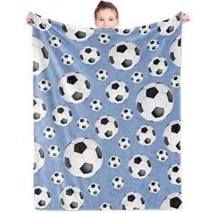 Soccer Blanket Soft Warm Lightweight Flannel Plush Soccer Ball Throw Blanket Soccer Gifts for Boys Girls Kids Teen Adults Soccer Lovers All Season Couch Sofa Bed Living Room Home Decor Blue 50"x60"