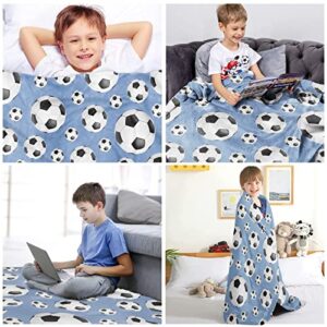 Soccer Blanket Soft Warm Lightweight Flannel Plush Soccer Ball Throw Blanket Soccer Gifts for Boys Girls Kids Teen Adults Soccer Lovers All Season Couch Sofa Bed Living Room Home Decor Blue 50"x60"