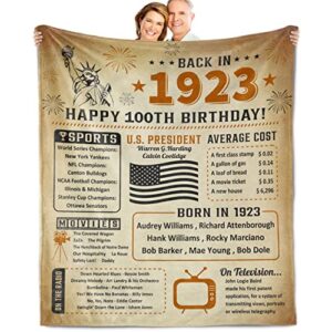 100th birthday decorations for women or men, 100th birthday gifts for women men, 100th birthday party supplies, gifts for 100 year old woman man grandma grandpa dad mom throw blanket 60x50 inch