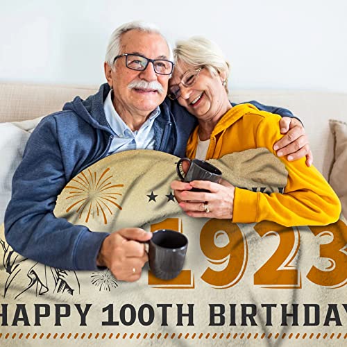 100th Birthday Decorations for Women or Men, 100th Birthday Gifts for Women Men, 100th Birthday Party Supplies, Gifts for 100 Year Old Woman Man Grandma Grandpa Dad Mom Throw Blanket 60x50 Inch