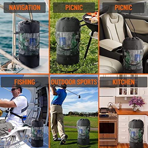 MNJ Motor Boat Trash Bag, Portable Outdoor Mesh Trash Can Reusable Leakproof, Boat Trash Container Garbage Sack Storage Bag with Bottom Zipper Opening for Boat Kayak Sandbar Marine RV Camper Fishing