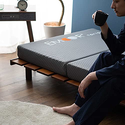 EMOOR 5-in Tri-Fold Mattress Grand High Resilience (220/180N) Urethane Foam, Japanese Twin Size (39 x 76.7in), Removable Cover Floor Sleeping Futon Bed Tatami Portable, Gray