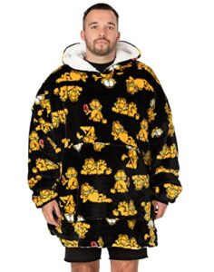 garfield oversized blanket hoodie adults mens womens wearable fleece one size black