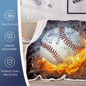 A Nice Night Baseball Print Sherpa Fleece Blanket Twin Size Plush Throw Blanket Fuzzy Soft Blanket Microfiber (Baseball, Twin(60x80 Inch))