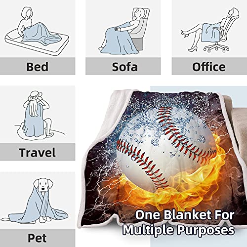 A Nice Night Baseball Print Sherpa Fleece Blanket Twin Size Plush Throw Blanket Fuzzy Soft Blanket Microfiber (Baseball, Twin(60x80 Inch))