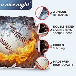 A Nice Night Baseball Print Sherpa Fleece Blanket Twin Size Plush Throw Blanket Fuzzy Soft Blanket Microfiber (Baseball, Twin(60x80 Inch))