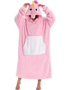 wearable blanket hoodie oversized sherpa blanket sweatshirt for women men adult teens with cute animal hood and giant pocket