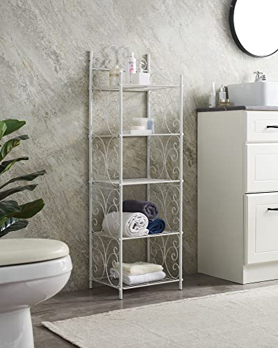 Pilaster Designs Indoor Home Decorative Storage Organizer Edgeware 5 Tier Freestanding Bathroom Spacesaver Rack - White Metal