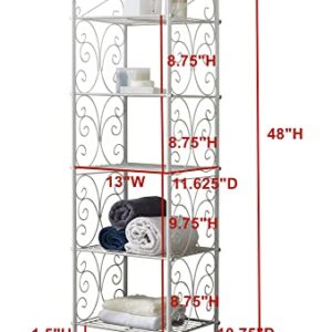 Pilaster Designs Indoor Home Decorative Storage Organizer Edgeware 5 Tier Freestanding Bathroom Spacesaver Rack - White Metal