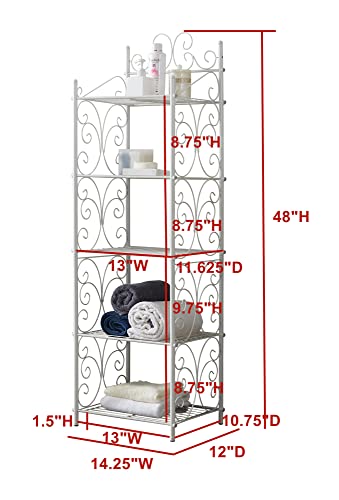 Pilaster Designs Indoor Home Decorative Storage Organizer Edgeware 5 Tier Freestanding Bathroom Spacesaver Rack - White Metal