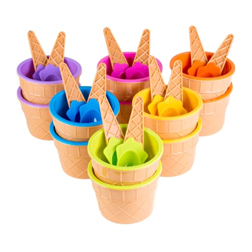 Green Direct Ice Cream Cups with Spoons/Large Plastic Dish with Spoon/Dessert Sundae Frozen Yogurt Bowls Icecream Cup Party Favors Dishes ice crem kits supplies for kids Set of 12