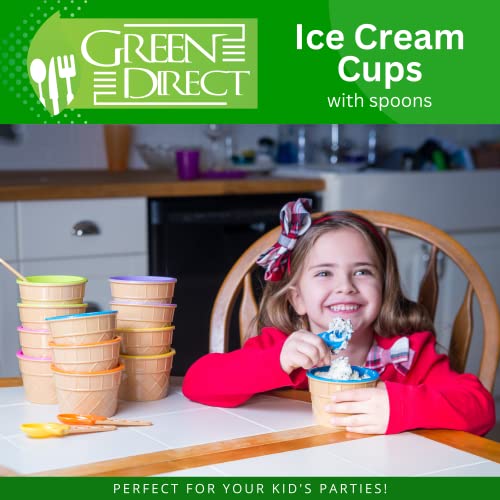 Green Direct Ice Cream Cups with Spoons/Large Plastic Dish with Spoon/Dessert Sundae Frozen Yogurt Bowls Icecream Cup Party Favors Dishes ice crem kits supplies for kids Set of 12