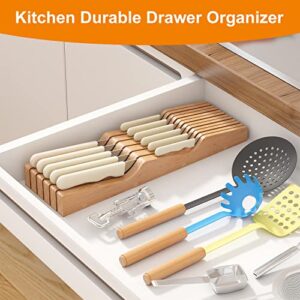 In-Drawer Knife Block Organizer - Bamboo Wood Drawer Knife Organizer-Protecting Knife Organizer Block Holds Up To 11 Knives（Not Included）