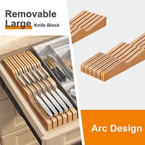 In-Drawer Knife Block Organizer - Bamboo Wood Drawer Knife Organizer-Protecting Knife Organizer Block Holds Up To 11 Knives（Not Included）