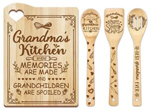 gifts for grandma, grandma gifts for mothers day, great grandma gifts - cutting boards gift with utensil set, unique engraved bamboo cutting board present for grandma mother s day, birthday, christmas