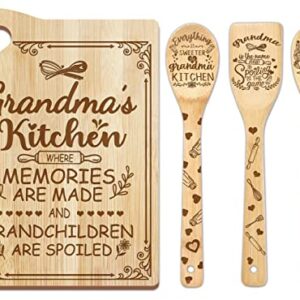 Gifts for Grandma, Grandma Gifts for Mothers day, Great Grandma Gifts - Cutting Boards Gift with Utensil Set, Unique Engraved Bamboo Cutting Board Present for Grandma Mother s Day, Birthday, Christmas