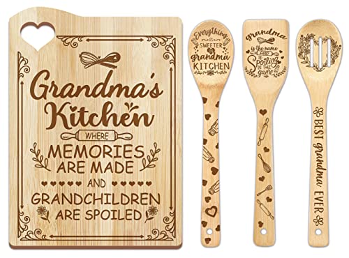 Gifts for Grandma, Grandma Gifts for Mothers day, Great Grandma Gifts - Cutting Boards Gift with Utensil Set, Unique Engraved Bamboo Cutting Board Present for Grandma Mother s Day, Birthday, Christmas