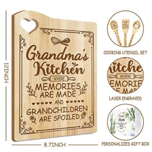 Gifts for Grandma, Grandma Gifts for Mothers day, Great Grandma Gifts - Cutting Boards Gift with Utensil Set, Unique Engraved Bamboo Cutting Board Present for Grandma Mother s Day, Birthday, Christmas