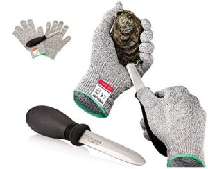 rockland guard oyster shucking set- high performance level 5 protection food grade cut resistant gloves with 3.5’’ stainless steel oyster knife, perfect set for shucking oysters