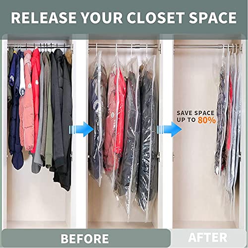 TANGERINR Hanging Vacuum Storage Bags for Jackets, Hanging Compressible Storage Bag with Pump, Outer Jacket Vacuum Bag (6PCS,M+L)