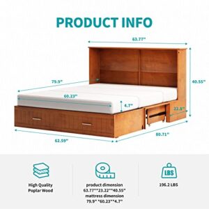 BALUS Murphy Bed Cabinet with Mattress,Modern Muti-Functional Cube Cabinet Bed with USB Charging Station&2 Large Drawers&3 Level Folding Foam Mattress for Living Room/Loft/Apartment,Queen (Redwood)