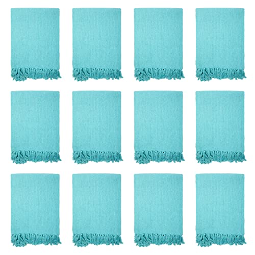 Arkwright Common Ground Solid Throw Blanket - (Pack of 12) All Season Reversible Cotton Luxury Hotel Quality, Soft and Warm, Sundry Blankets for Bed, Camping, Sofa Chair, 50 x 70 in, Aqua