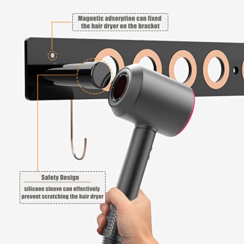 Hairdryer Holder for Dyson HD 08.01.02.03.04, Hole-Free Bracket Acrylic Hair Dryer Storage Bathroom Storage Care Tools (Black)