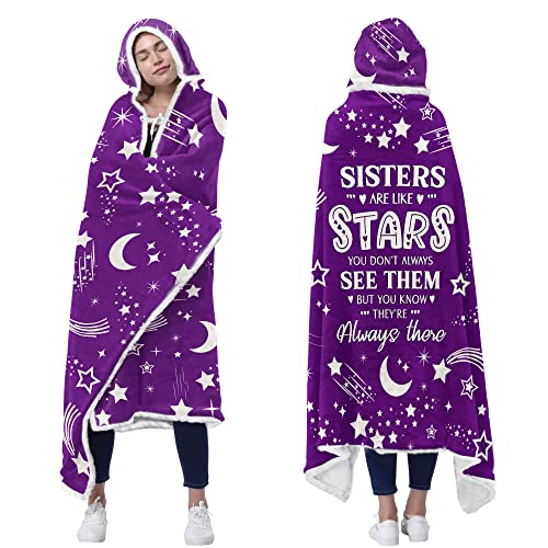 Sister Gifts from Sisters - Soft Blanket Hoodie for Spring Summer - Birthday Gifts for Sister, Mother 's Day Gifts for Sister - Sisters Stars Fleece Hooded Blanket