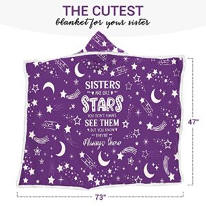 Sister Gifts from Sisters - Soft Blanket Hoodie for Spring Summer - Birthday Gifts for Sister, Mother 's Day Gifts for Sister - Sisters Stars Fleece Hooded Blanket