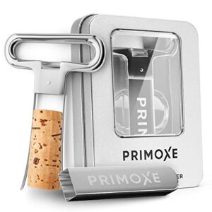 primoxe ah so two prong wine cork remover with bottle opener - professional stainless steel puller - extractor for opening & vintage collecting - for connoisseurs & collectors to uncork