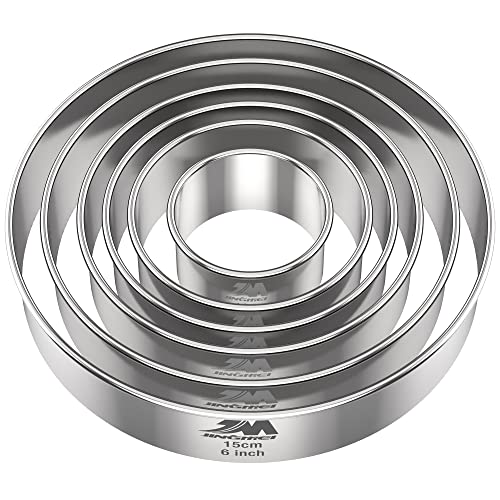 M JNGMEI 6 Pieces Stainless Steel Cookie Biscuit Cutter Set 2'', 3'',3.5'', 4'',5''and6'' Biscuit Plain Edge Round Cutters large Sizes Shape Molds Ranging from 2-6 Inches Multiple Sizes