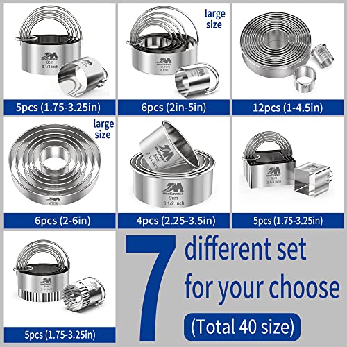 M JNGMEI 6 Pieces Stainless Steel Cookie Biscuit Cutter Set 2'', 3'',3.5'', 4'',5''and6'' Biscuit Plain Edge Round Cutters large Sizes Shape Molds Ranging from 2-6 Inches Multiple Sizes