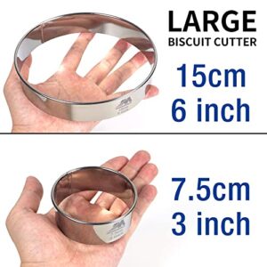 M JNGMEI 6 Pieces Stainless Steel Cookie Biscuit Cutter Set 2'', 3'',3.5'', 4'',5''and6'' Biscuit Plain Edge Round Cutters large Sizes Shape Molds Ranging from 2-6 Inches Multiple Sizes