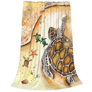 beach turtles fleece throw blanket soft lightweight warm cozy plush blanket for couch bed sofa 80"x60"