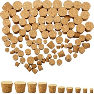 100 pack cork stoppers wine bottle cork stoppers wooden tapered cork plugs replacement assorted corks for wine beer bottle crafts, 10 sizes