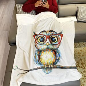 YISUMEI Oil Painting Owl Blanket, Perched on a Branch with Red Glasses, Warm and Soft Suitable for All Season, 50"x60"